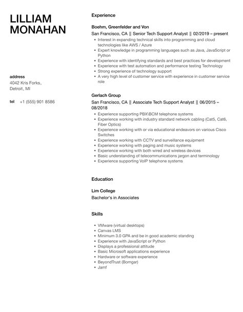 Tech Support Analyst Resume Samples Velvet Jobs