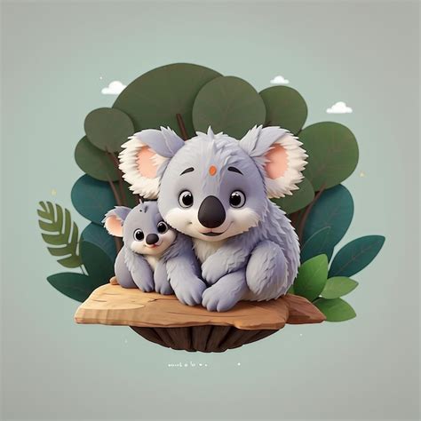 Premium Photo Cute Koala With Cub Cartoon Vector Icon Illustration