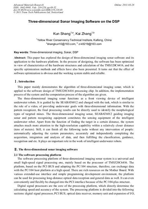 Three Dimensional Sonar Imaging Software On The Dsp Scientificnet