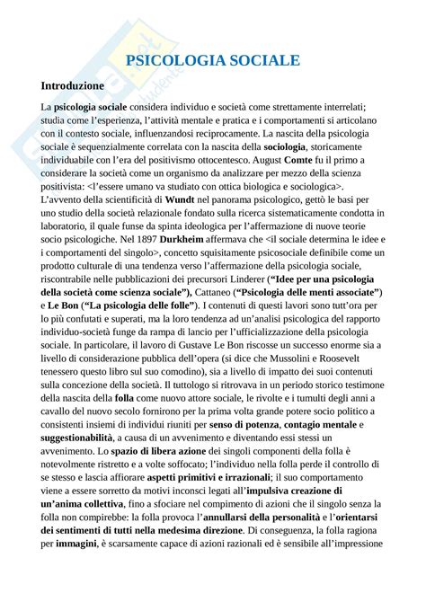 Appunti Di Psicologia Sociale Ottimi Per Studiare E Per Superare L Esame