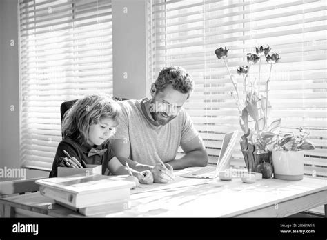 Homeschooling And Self Education Back To School Busy Father And Son
