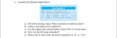 solved 6 consider the minitab output below one sample z