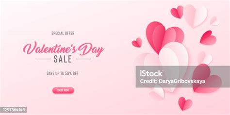 해피 세인트 발렌타인 데이 카드 와 3d 종이 마음 벡터 휴일 디자인 템플릿입니다 발렌타인 컨셉 세일 배너 또는 인사말 카드 0