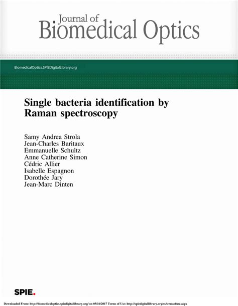 Pdf Single Bacteria Identification By Raman Spectroscopy