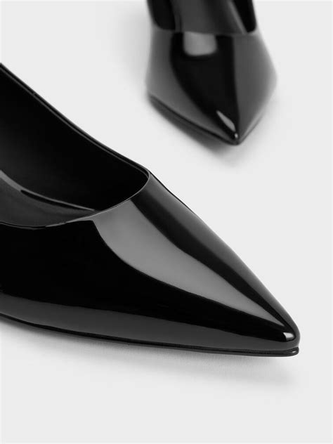 Black Patent Pointed Toe Kitten Heel Pumps Charles And Keith Lk