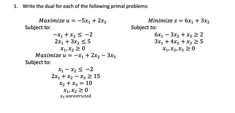 Solved Write The Dual For Each Of The Following Primal