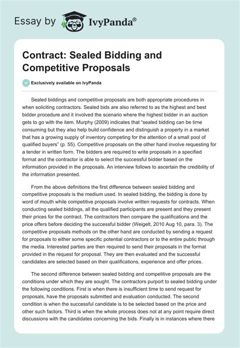 Contract Sealed Bidding And Competitive Proposals 920 Words Essay