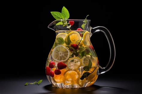 Premium Photo Refreshing Delight Infusing Fruit And Leaves In A Clear
