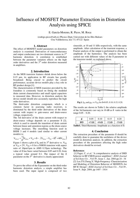 Pdf Influence Of Mosfet Parameter Extraction In Distortion Analysis Using Spice