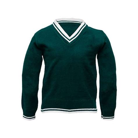 Suéter Escolar Verde En Cuello V Con Detalles En Blanco Mdz Uniformes