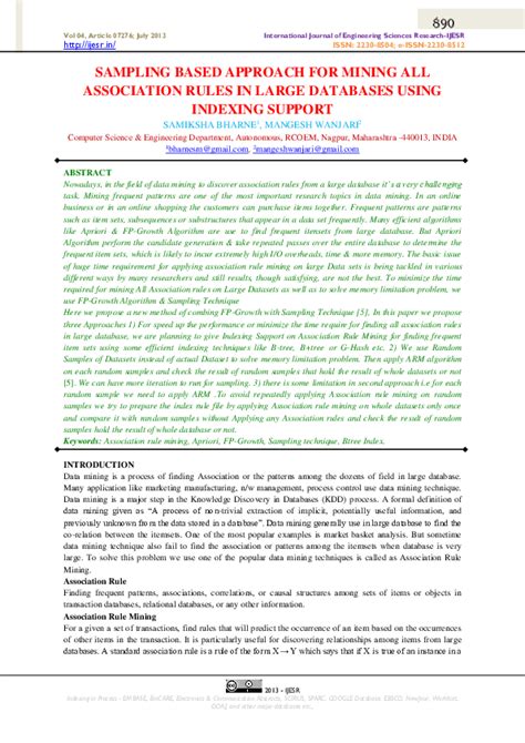 Pdf Sampling Based Approach For Mining All Association Rules In Large Databases Using Indexing