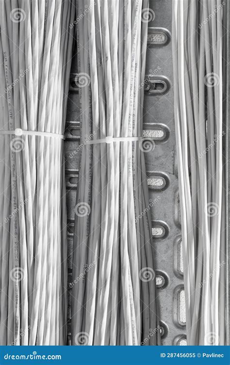 Bunch Of Network Cables In Wave Pattern Leading Across Server Ro Stock