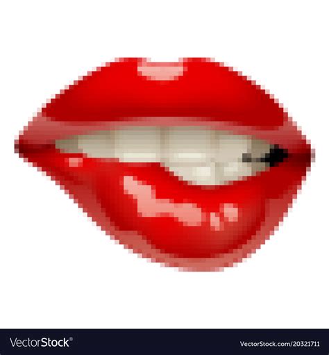 Female Sexy Gloss Red Lips In Pixels Royalty Free Vector