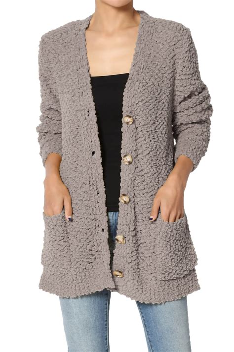 Themogan Womens Plus Cozy Button Down V Neck Teddy Knit Sweater