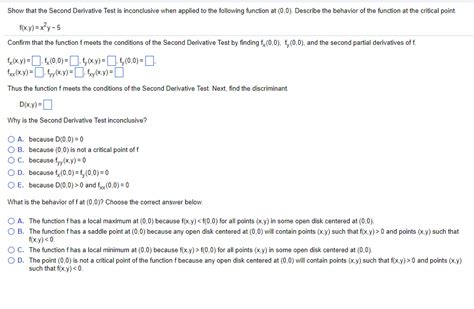 Solved Show That The Second Derivative Test Is Inconclusive