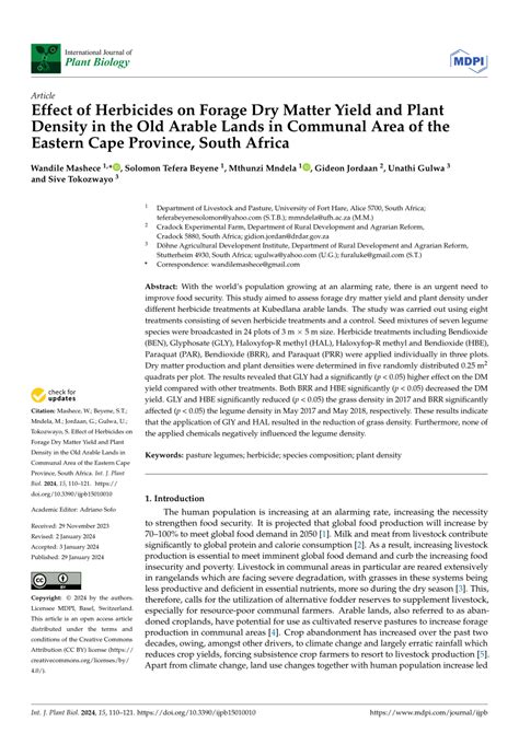 Pdf Effect Of Herbicides On Forage Dry Matter Yield And Plant Density