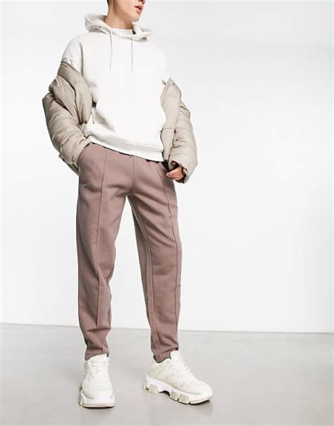 Asos Design Tapered With Pintucks Joggers In Brown Asos