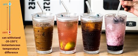 Kemorela Hobnail Glass Cups With Lids And Straws 4pcs