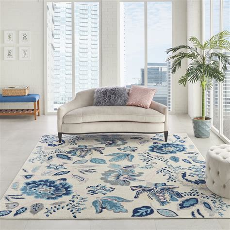Nourison Tranquil French Country Floral Ivory Light Blue Area Rug