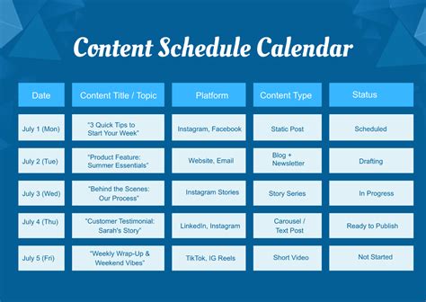 Free Content Calendar Templates Editable And Printable