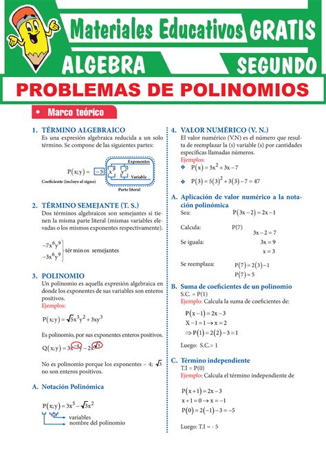 Polinomios 1 Marco teórico 1 TÉRMINO ALGEBRAICO Es una expresión