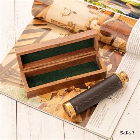 خرید و قیمت دوربین تلسکوپی تک چشم هندی برنجی چرمی همراه با جعبه ترب