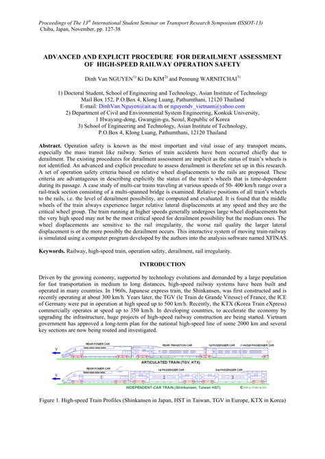Pdf Advanced And Explicit Procedure For Derailment Assessment Of High Speed Railway Operation
