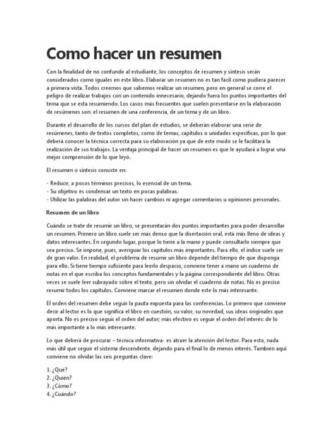 Como Hacer Un Resumen E Un Libro Pdf
