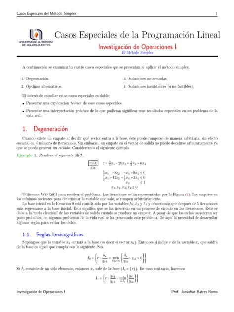 Casos Especiales De La Programación Lineal Pdf Programación Lineal Análisis Matemático