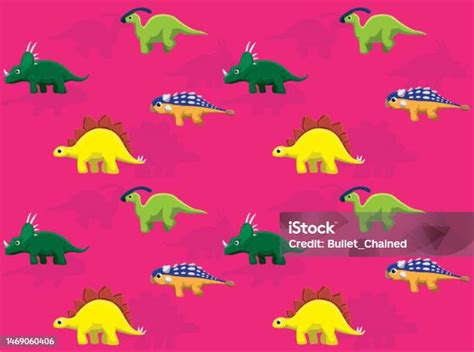 공룡 안킬로사우루스 스테고사우루스 파라사울로로푸스 스티라코사우루스 만화 캐릭터 원활한 배경 화면 배경 걷기에 대한 스톡 벡터 아트 및 기타 이미지 Istock