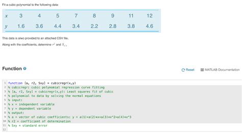 Solved Fit a cubic polynomial to the following data х Chegg com