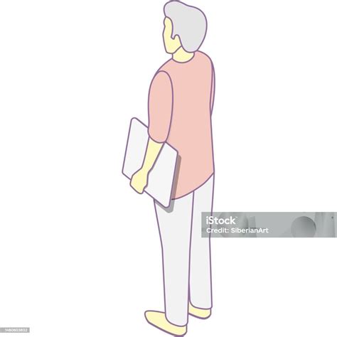 노트북 뒷면보기 벡터 아이콘으로 서 있는 남자 경영자에 대한 스톡 벡터 아트 및 기타 이미지 경영자 남성 남자 Istock