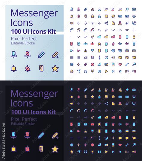 Messenger Pixel Perfect Rgb Color Ui Icons Kit For Dark Light Mode