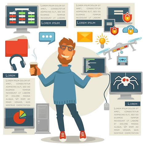 Premium Vector Programmer Computer Expert Banner With Icons