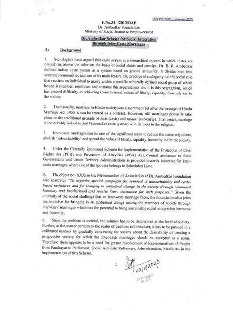 Dr Ambedkar Scheme For Social Integration Through Inter Caste Marriages