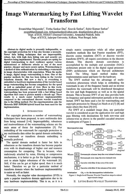 Pdf Image Watermarking By Fast Lifting Wavelet Transform