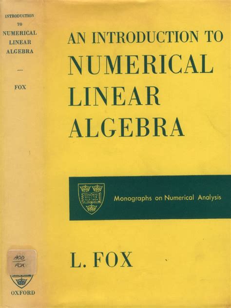 L Fox An Introduction To Numerical Linear Algebra Oxford University