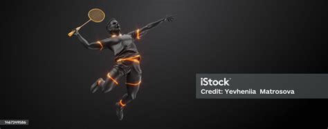 검은 배경에 배드민턴 선수의 추상적인 실루엣 배드민턴 선수 남자가 셔틀콕을 때린다 3차원 형태에 대한 스톡 사진 및 기타 이미지 3차원 형태 Championship