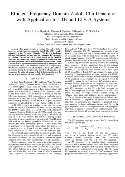 Pdf Efficient Frequency Domain Zadoff Chu Generator With Application To Lte And Lte A Systems