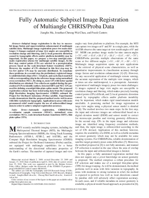 Pdf Fully Automatic Subpixel Image Registration Of Multiangle Chris Proba Data