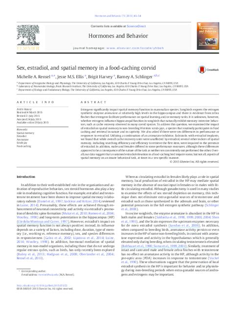 Pdf Sex Estradiol And Spatial Memory In A Food Caching Corvid