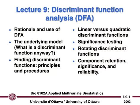 Ppt Lecture 9 Discriminant Function Analysis Dfa Powerpoint Presentation Id3908319