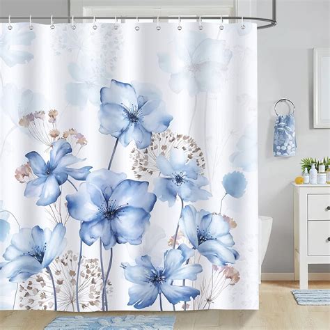 Blue Watercolor Floral Shower Curtain For Chic Bathroom Decor Bluefink