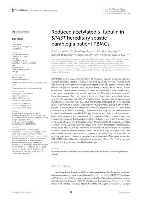 Pdf Reduced Acetylated α Tubulin In Spast Hereditary Spastic
