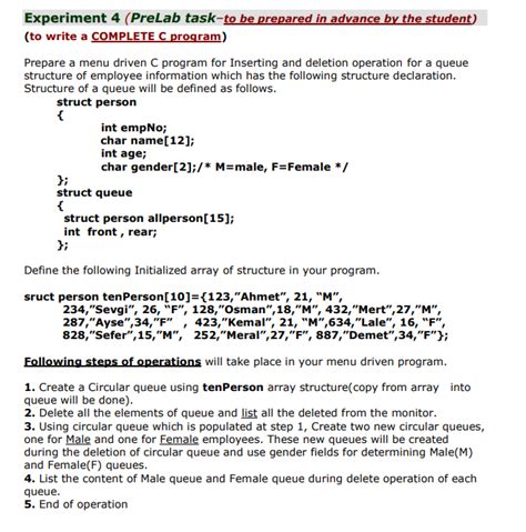 Solved Experiment 4 Prelab Task To Be Prepared In Advance