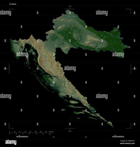 Shape Of A Colored Elevation Map With Lakes And Rivers Of The Croatia