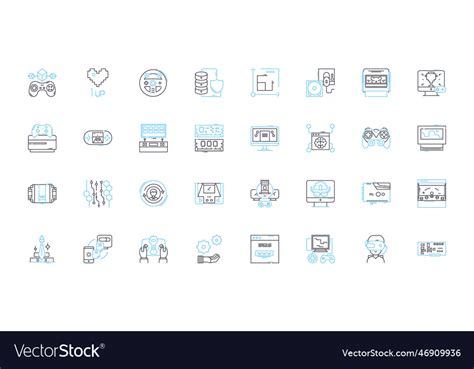 computer hardware linear icons set processor vector image