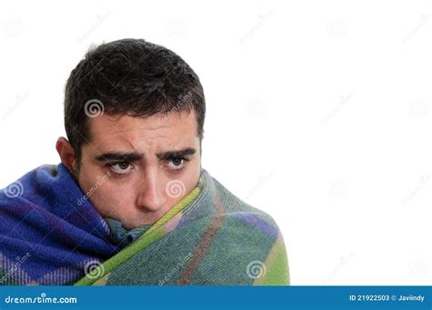 Man Wrapped In A Warm Blanket Stock Image Image Of Young Bedding