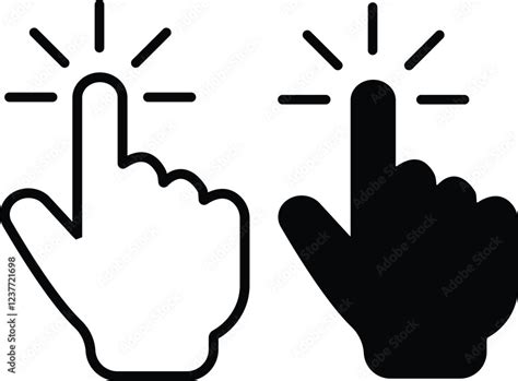Click With Hand Cursor Icon In Flat Line Set Design Isolated On