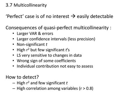 Ppt 3 7 Multicollinearity ‘perfect Case Is Of No Interest Easily Detectable Powerpoint
